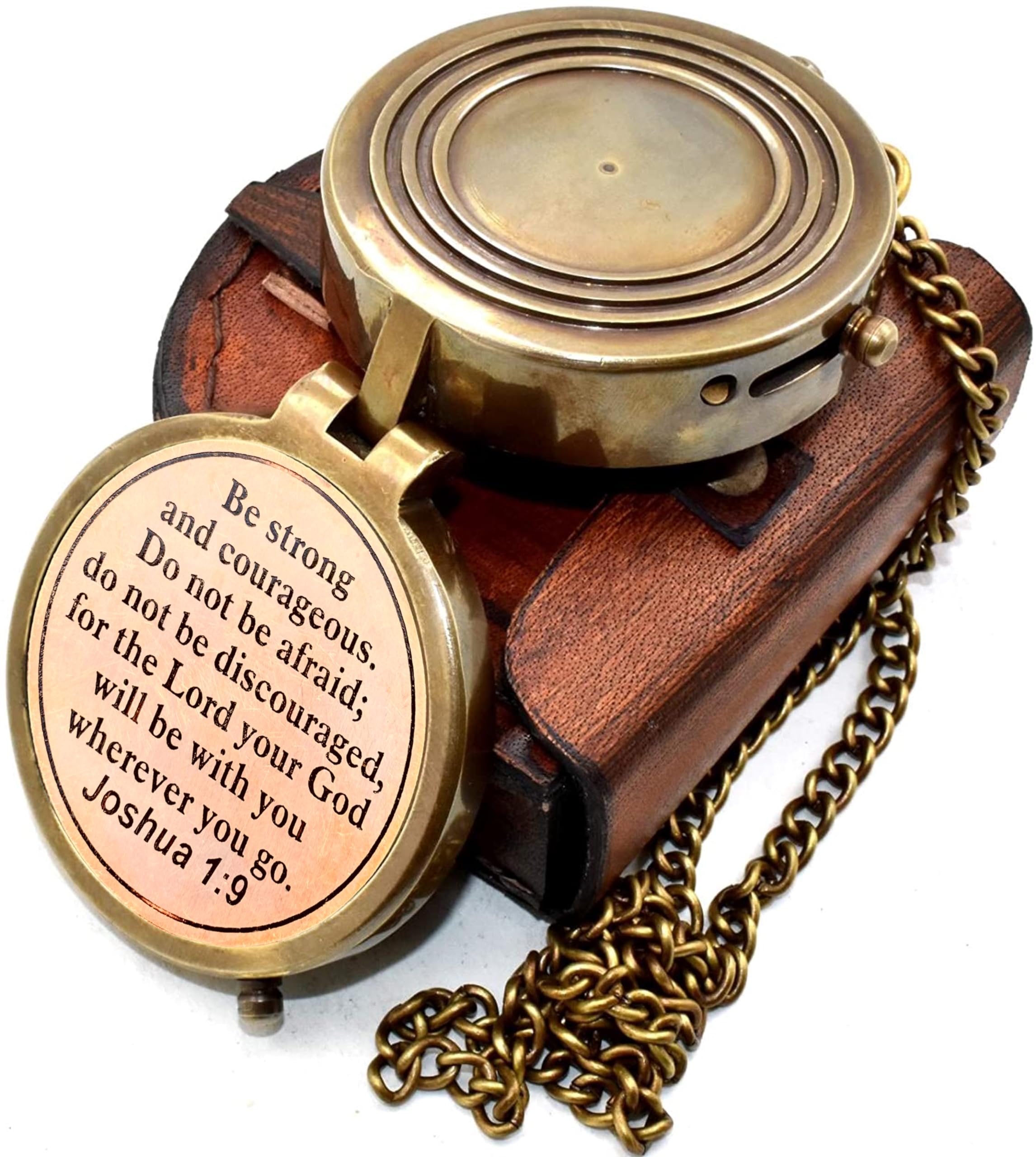 Nautical Hut Compass Your Tommy Your Tubbo Brass Pocket Compass with Leather Carry Case, Compass with Chain, Pirates Compass, Engravable Gift Compass, Camping Compass