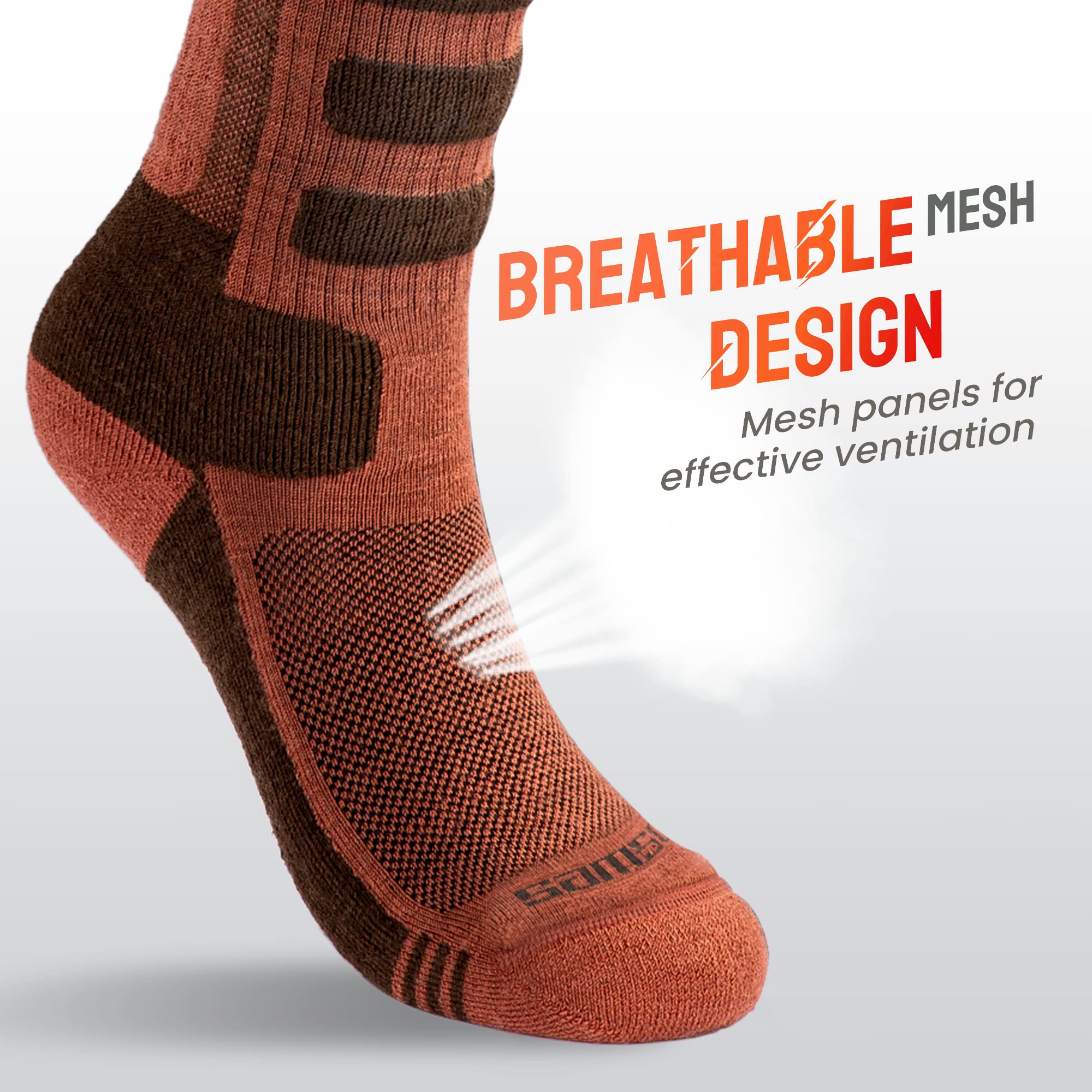 SAMSOX 2-Pair Merino Wool Ski Socks, Mahogany L