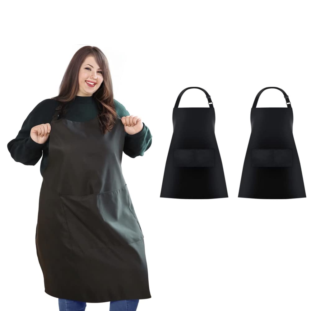 Urby Aprons for Women with Pockets Plus Size Apron XL XXL or Waist W40+, Extra Large and Long also Fits Big and Tall Men,Heavy Duty Durable Reusable Material, Waterproof. Black 2pack…