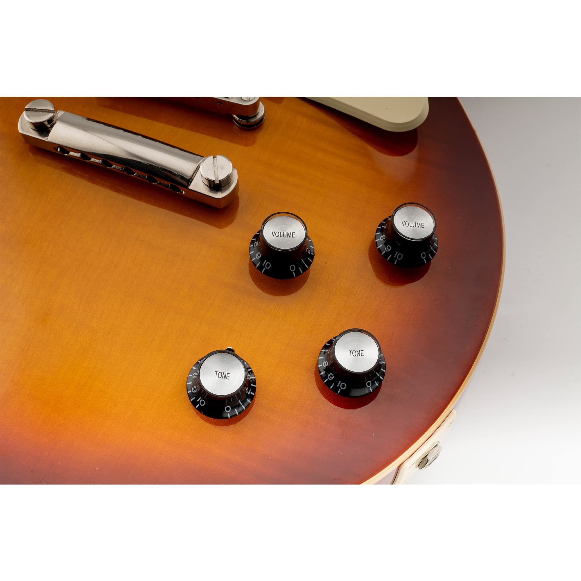 Musiclily Pro Imperial Inch Size Top Hat Bell Reflector 2 Volume 2 Tone Knobs Set for USA Les Paul SG Electric Guitar, Black with Silver Top