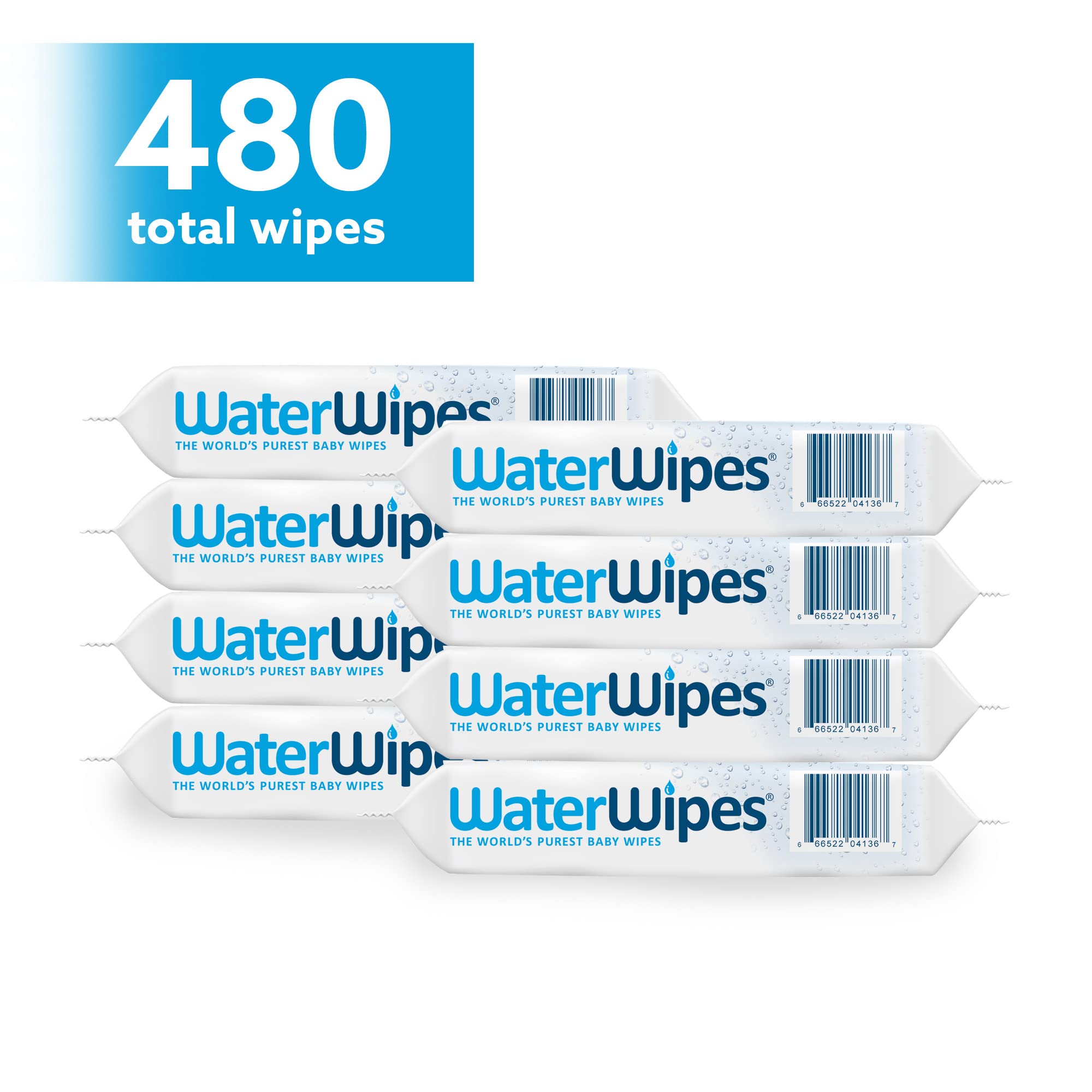 WaterWipes Original Baby Wipes, 99.9% Water Based Wipes, Unscented & Hypoallergenic for Sensitive Skin, Diaper Wipe, 480 count (8 packs)