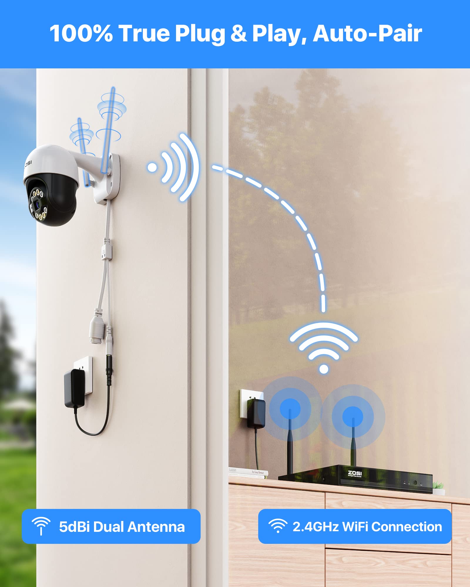 ZOSI 2K PTZ Wireless Security Camera System,6pcs 3MP Pan/Tilt Cameras Outdoor Indoor,8CH 3MP WiFi Surveillance NVR with 1TB HDD,Night Vision,Spotlight & Siren,AI Human Detection,for 24/7 Recording