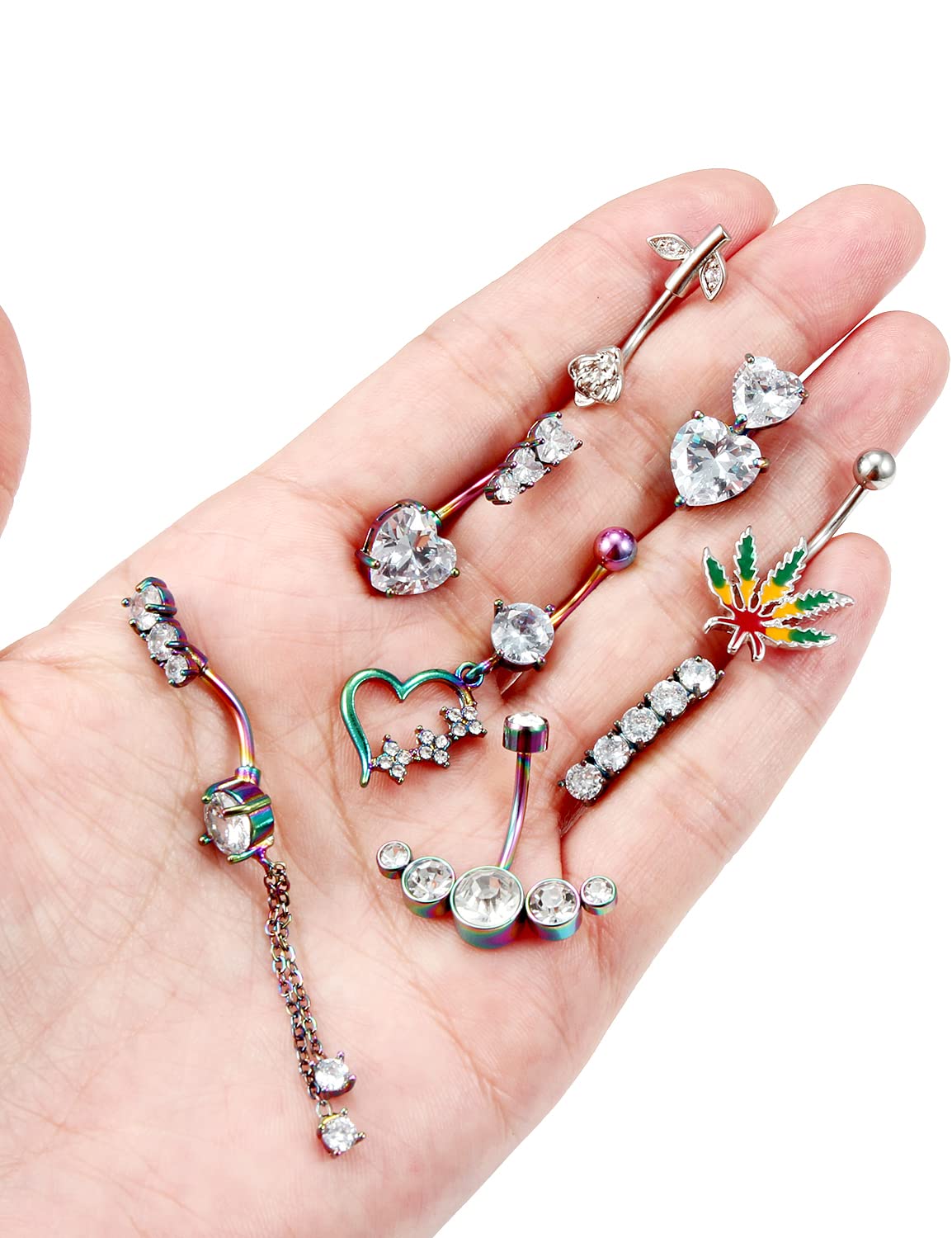 Tvalccoy Belly Button Ring Belly Rings Belly Button Rings Belly Ring Belly Piercing Jewelry Belly Button Piercing Belly Button Ring Surgical Steel Belly Piercing Dangle Belly Button Rings