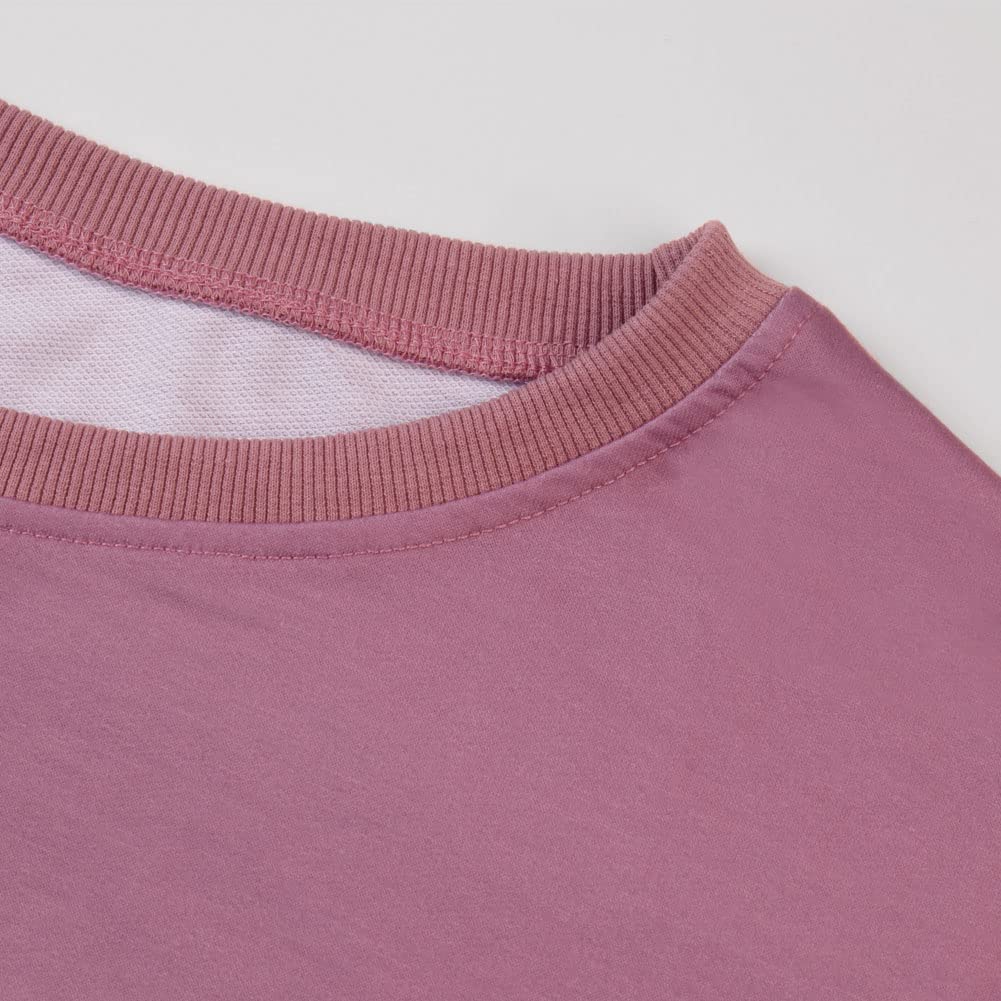 SENFURE Women Long Sleeve Sweatshirt Basic Color Block Fall Sweater Casual Loose Side Split Sweatshirt, Pink, Medium
