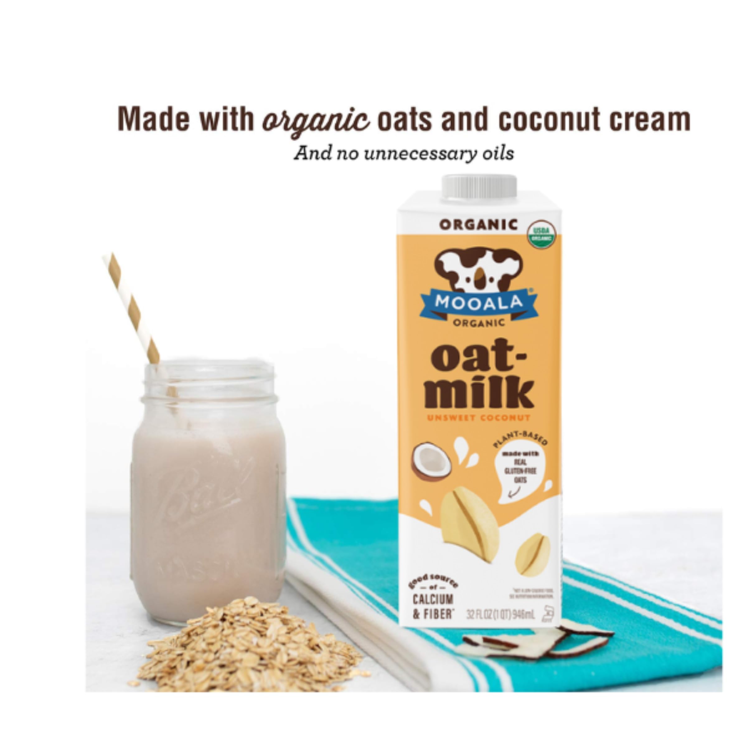 Mooala - Organic Coconut Oatmilk, Unsweetened 32oz (Pack of 6) - Shelf-Stable, Non-Dairy, Gluten-Free, Vegan & Plant-Based Beverage with No Added Sugar