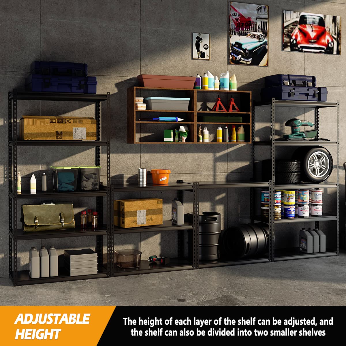 ZIKEBTUY Heavy Duty Garage Shelving, Adjustable 5-Tier Metal Garage Storage Shelves, Utility Storage Rack for Garage Organization Warehouse Basement Shelf Rack, 35.8" W x 16.2" D x 72" H, 1 Pack