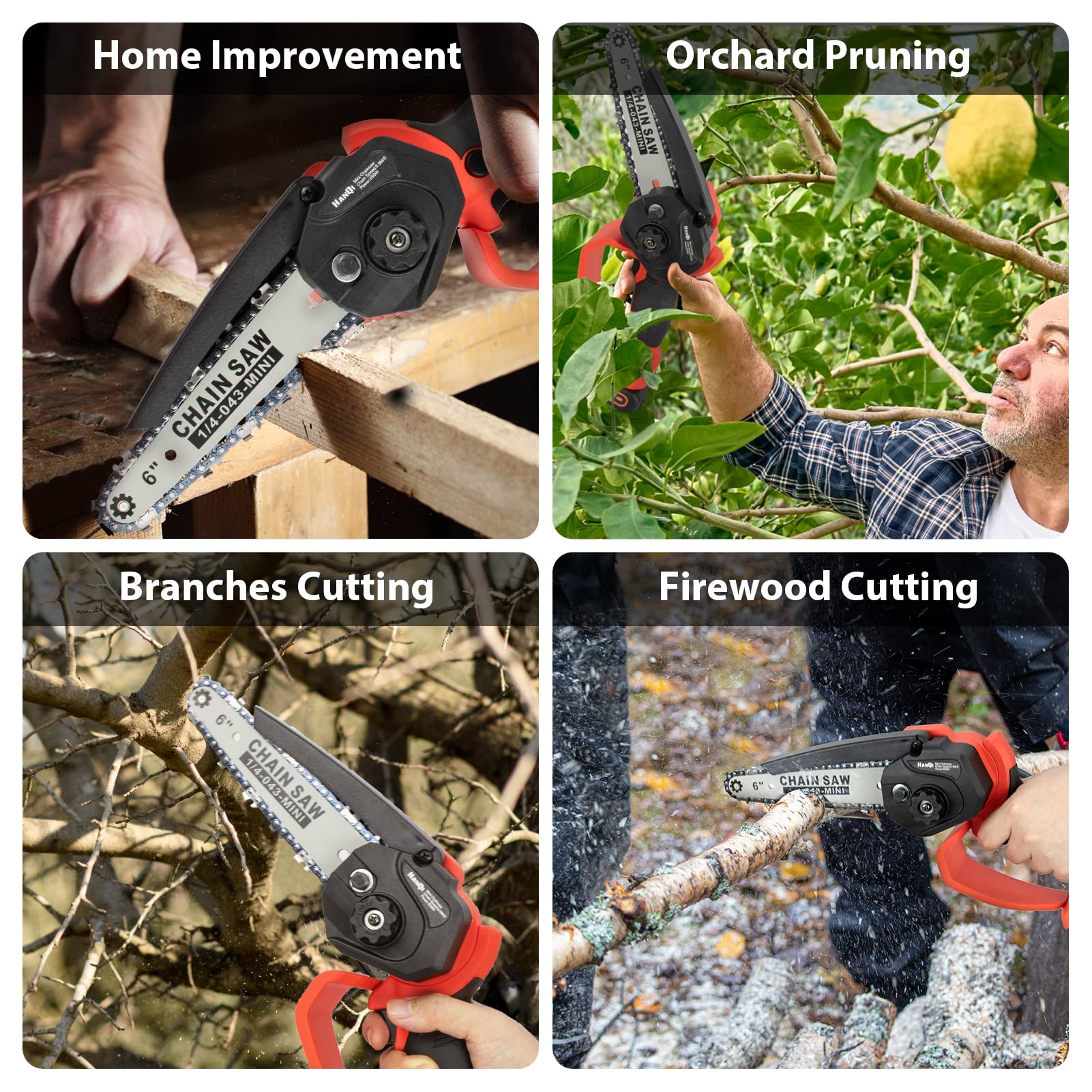Mini Chainsaw 6-Inch Cordless,HanQi Battery Powered Handheld Chain Saw with 2 Large Capacity Battery and 2 Chains,Electric Small Chainsaw for Wood Cutting Tree Trimming