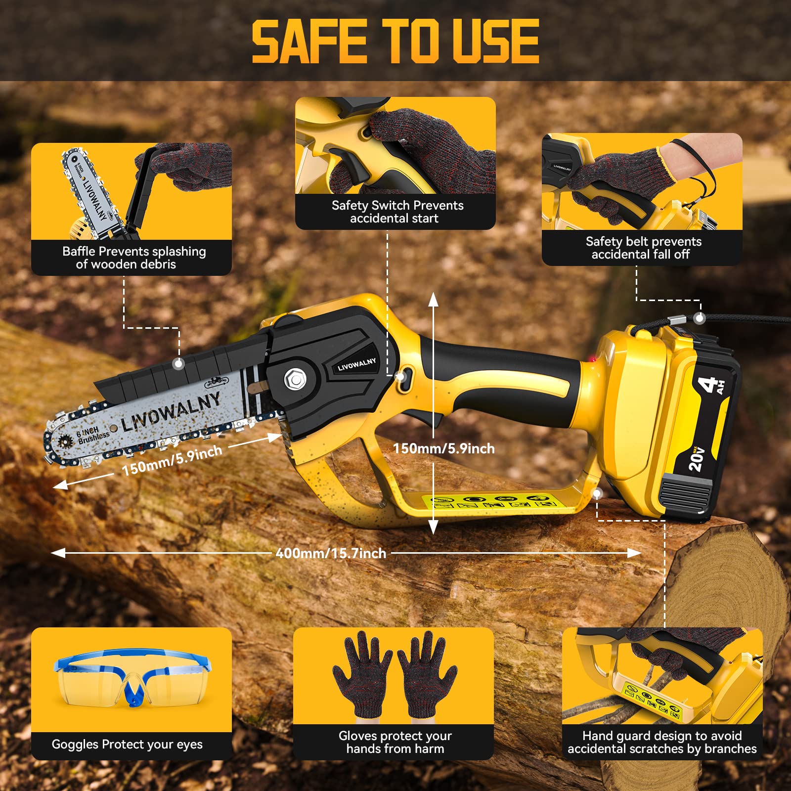 Mini chainsaw for DeWalt 20V battery: cordless electric chain saw - handheld 6 inch pruning tool(no battery)
