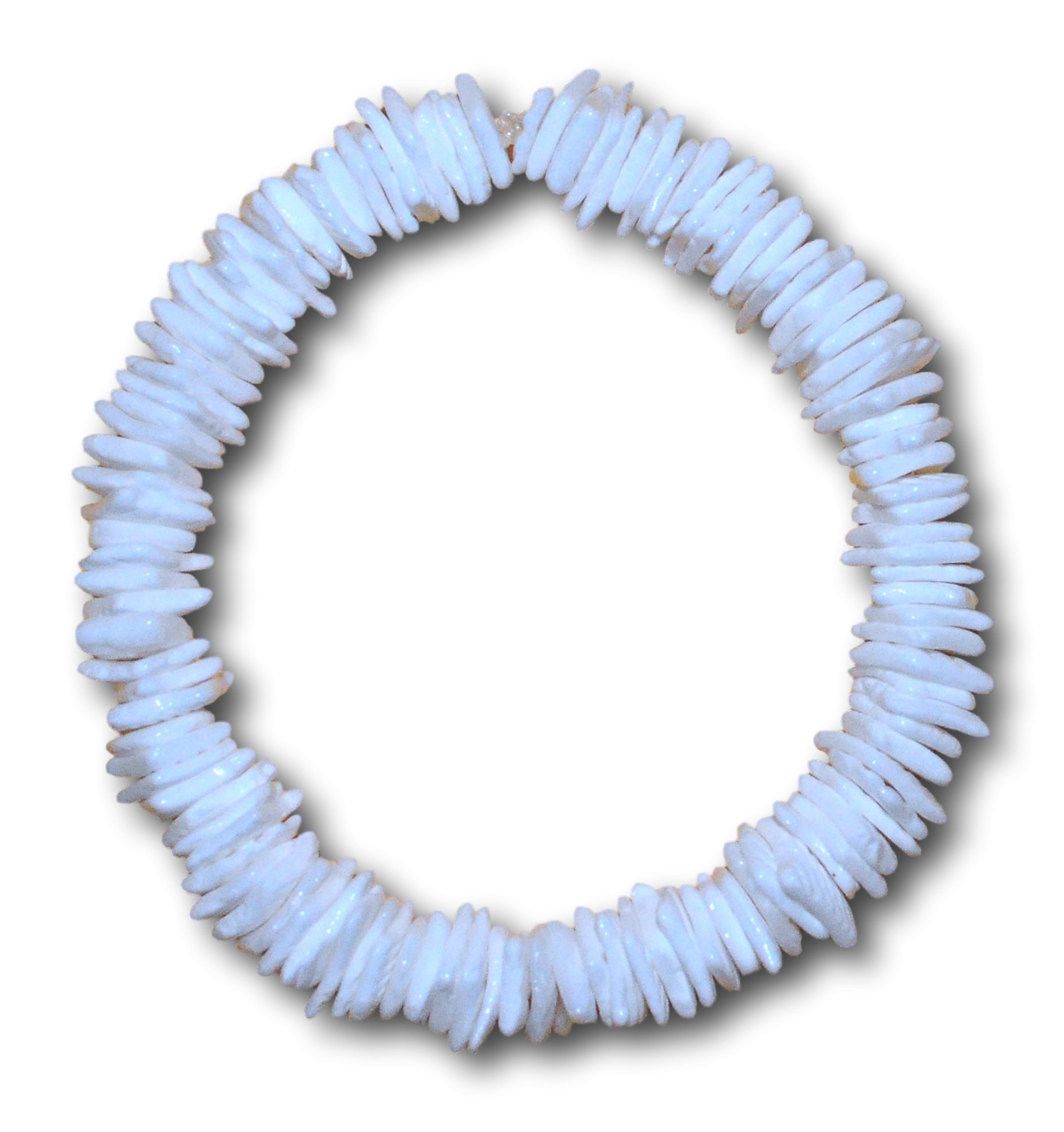 Native Treasure 7" Mens and Womens Polished White Rose Clam Chips Ark Shell Stretch Bracelet From the Philippines