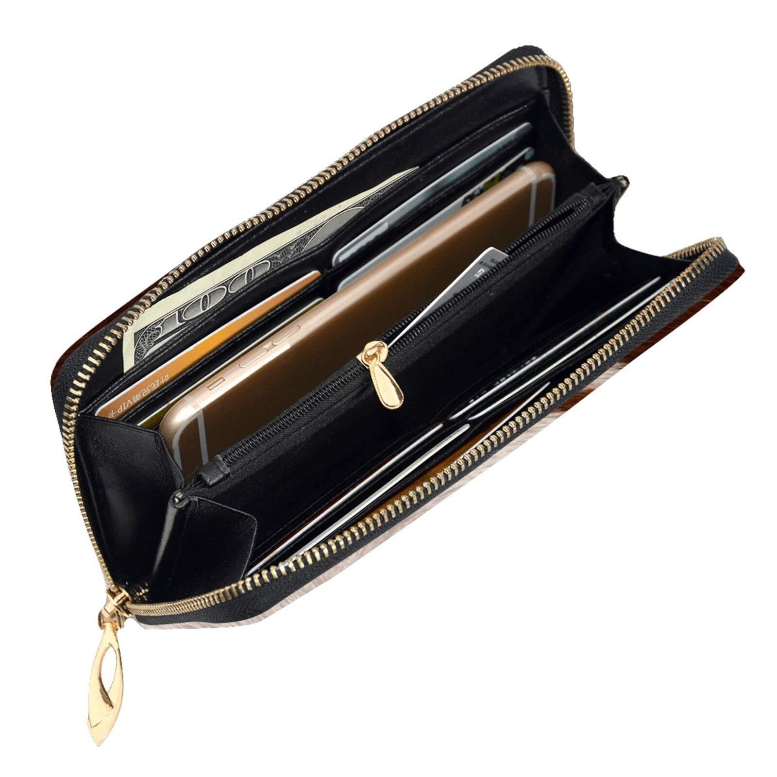 VVTDESA Red Brown Cowhide Print Men'S And Women'S Leather Wallets Clutches And Wallets Soft Leather Print Zip Multi Card Slots