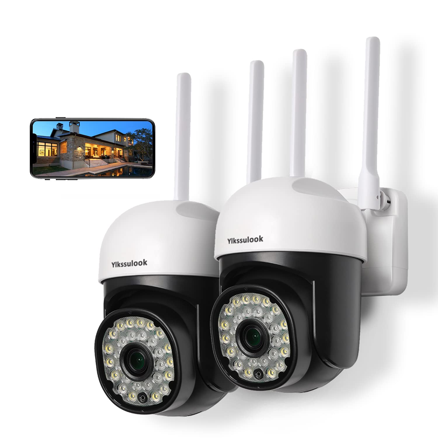 Ylkssulook Outdoor Smart Security Camera 2 Packs,PTZ Outdoor Security Camera,2.4G&5G WiFi Camera for Home Security,Motion Detection,IP65,Night Vision,2 Way Audio,Free Cloud Storage