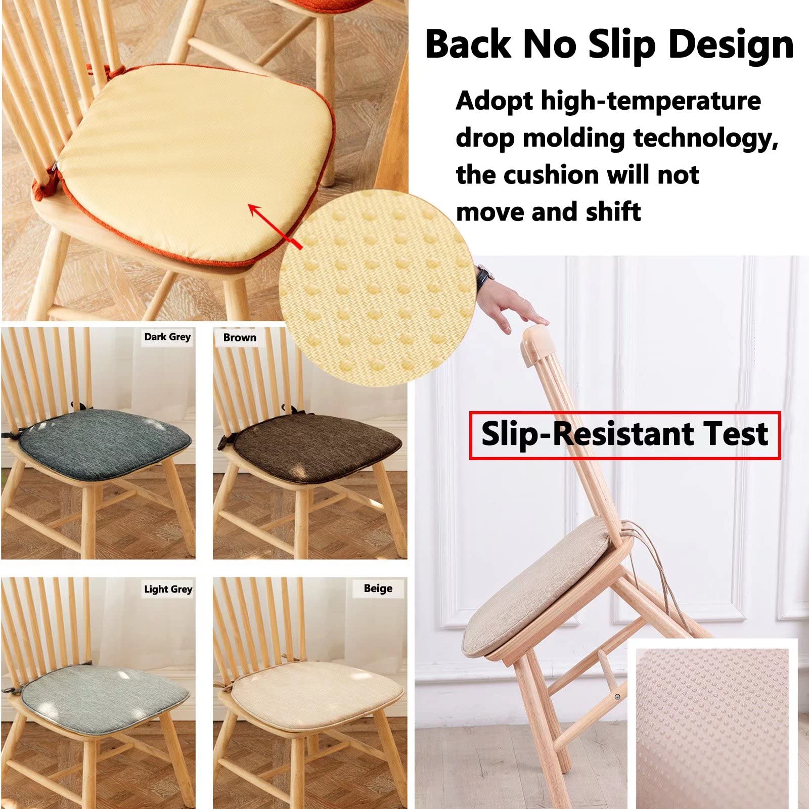 Seat Cushions for Dining Chairs, Chair Pads for Dining Chairs, Kitchen Chair Cushions X2, Non Slip Seat Pads for Chairs with Ties, Machine Washable Chair Pads Brown