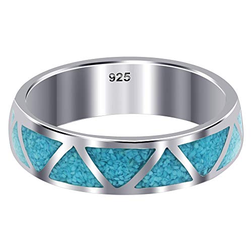 Southwestern Style Turquoise Gemstone 6mm Wedding Band 925 Sterling Silver Unisex Ring for Women Size 4.5