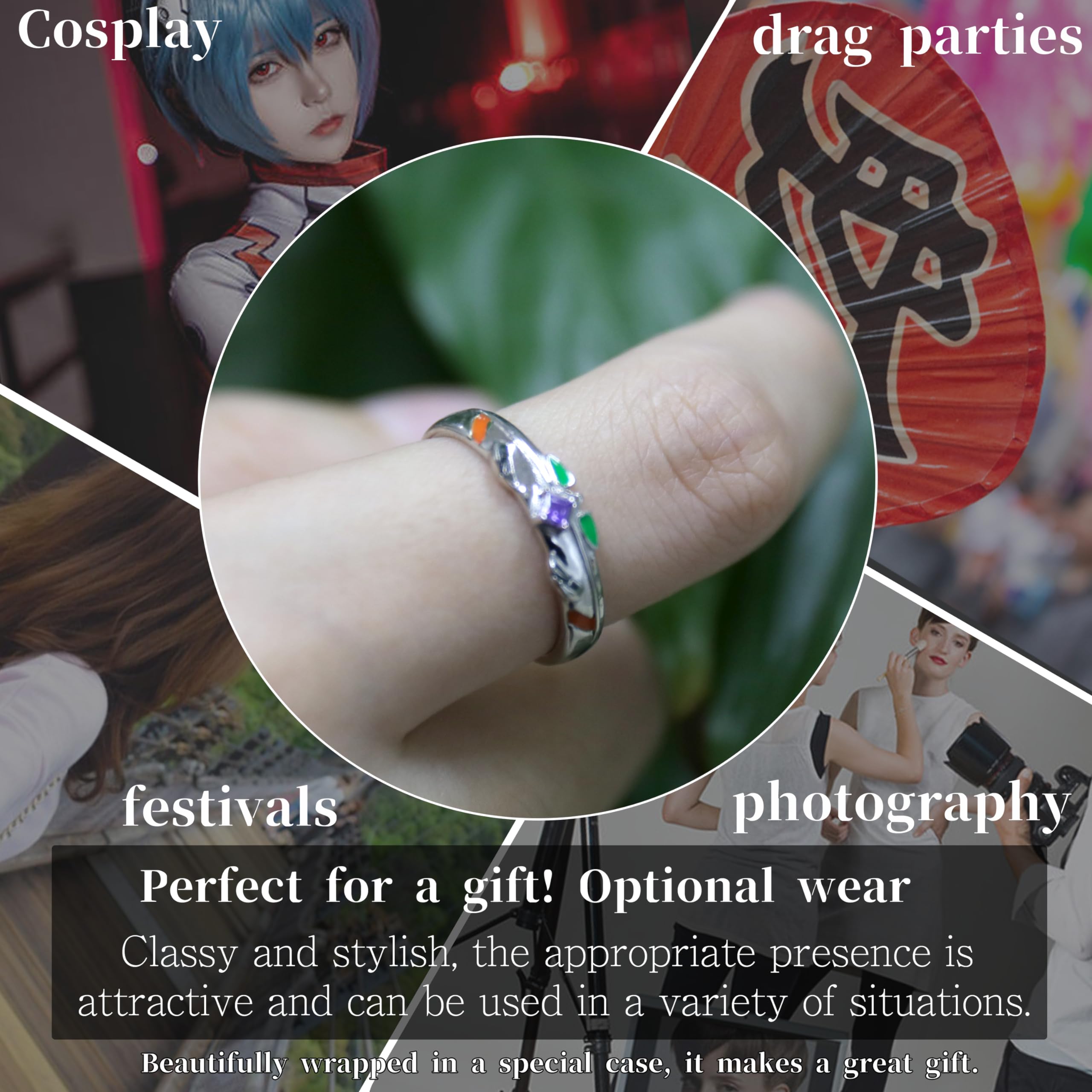 TWINKANIME Anime EVA Ayanami Rei -''All 2-'' S925 Sliver Ring Cosplay Accessory High Durability Adjustable Ring, White