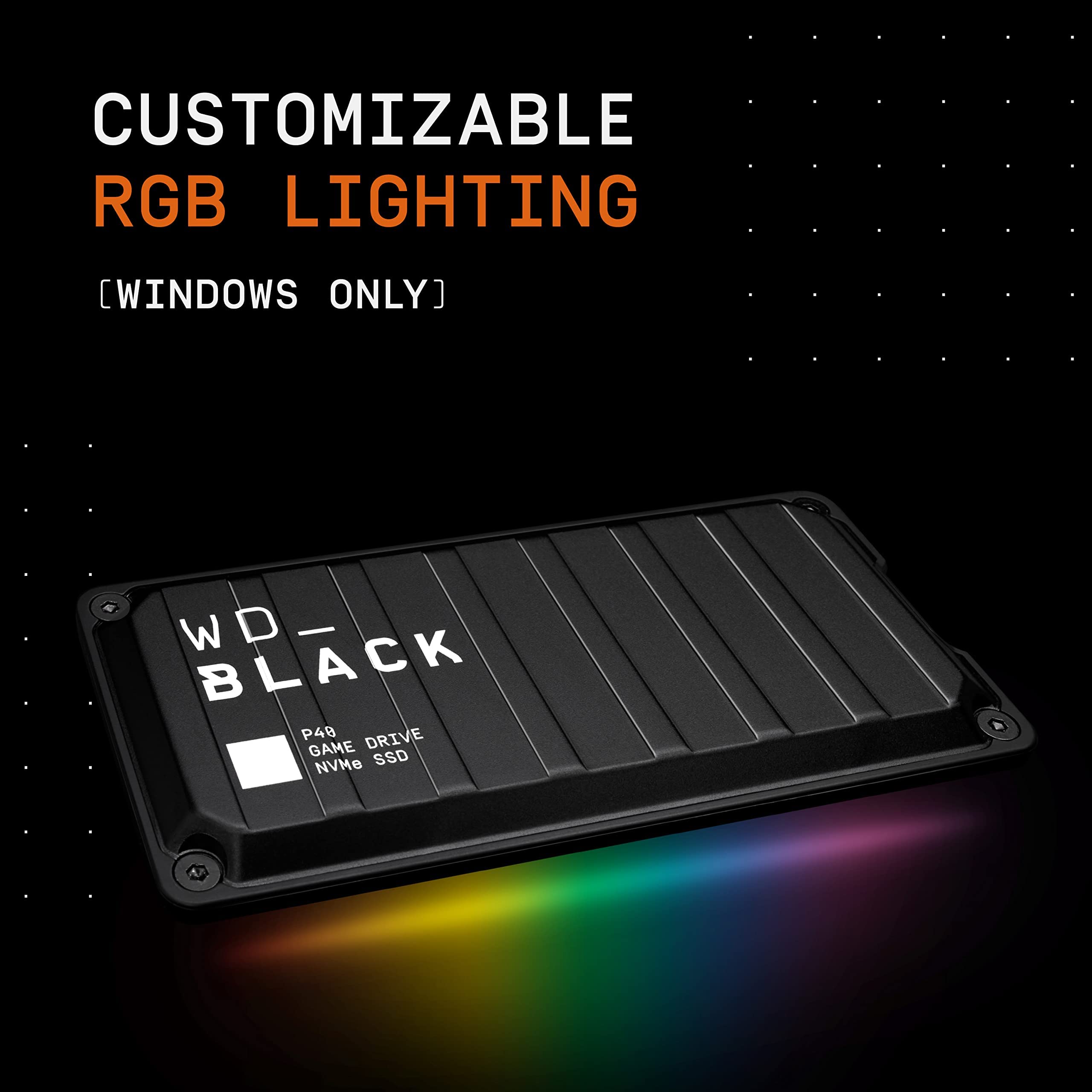 Western Digital 1TB P40 Game Drive SSD - Up to 2,000MB/s, RGB Lighting, Portable External Solid State Drive , Compatible with Playstation, Xbox, PC, & Mac - WDBAWY0010BBK-WESN