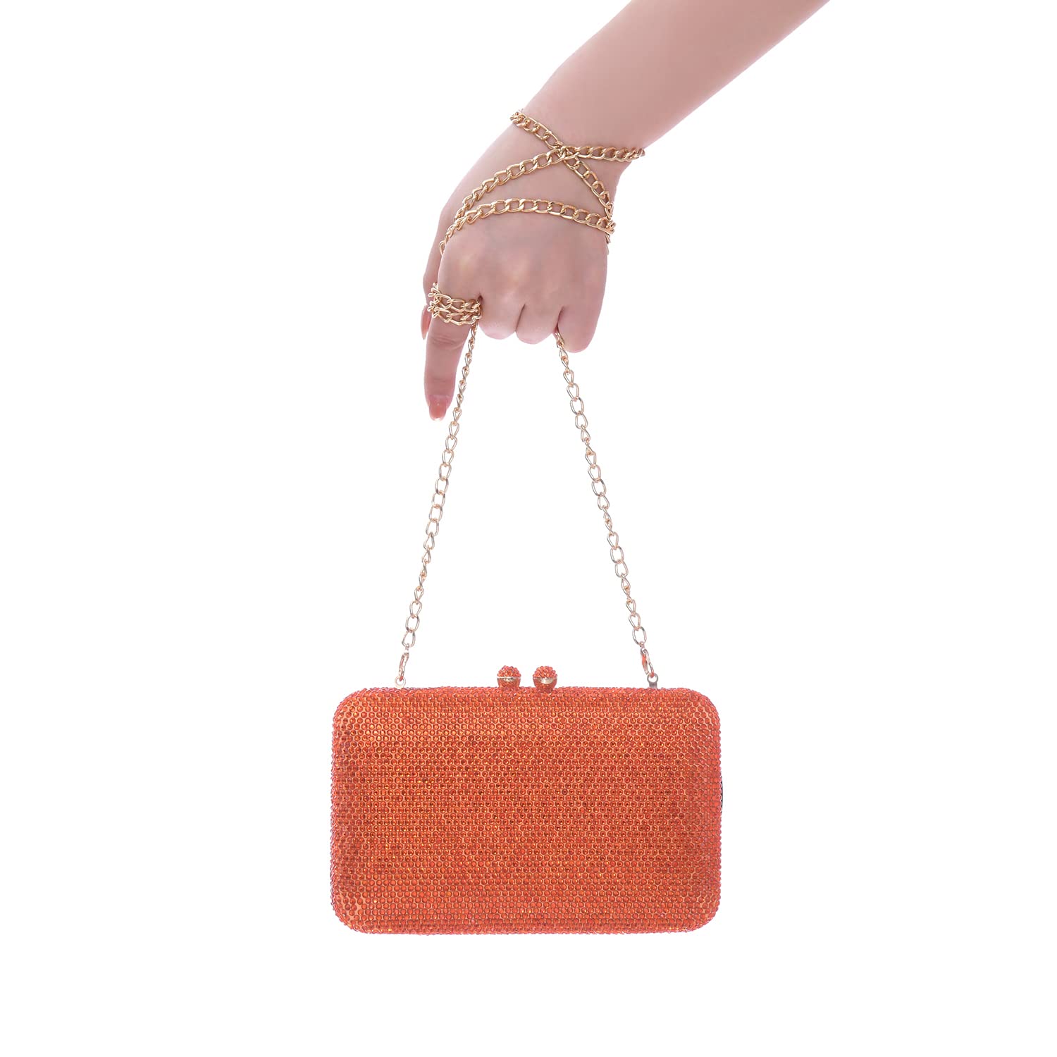 Sparkling Rhinestone Evening Bag Full Crystal Clutch Bag for Women Chic Formal Party Wedding Bridal Promp (Orange)