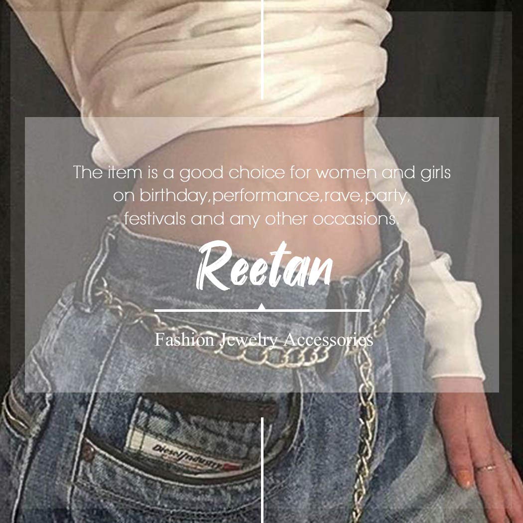 Reetan Sparkly Rhinestone Chain Belt Layered Boho Waist Chain Rave Belly Chain Nightclub Body Jewelry Accessories for Women (Silver)