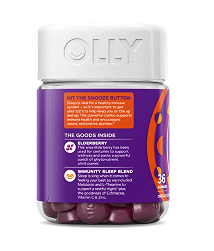 OLLY Sleep Immunity Melatonin Gummy, Vitamin C, Zinc, Echinacea, 3mg Melatonin, Immune and Sleep Support, Berry - 36