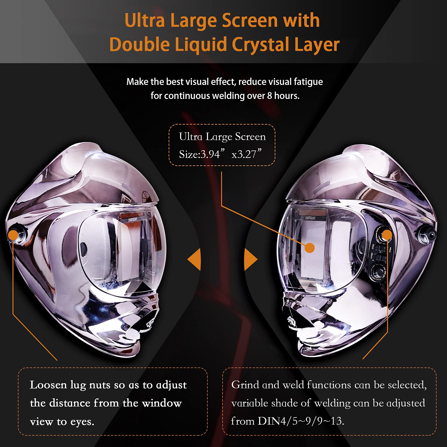 Tekware Auto Darkening Welding Helmet with Ultra Large Viewing Screen, True Color Welding Hood, 4 Arc Sensor Welder Helmet, Lightweight Welding Mask for TIG MIG ARC Grinding,1/1/1/2 Optical Clarity