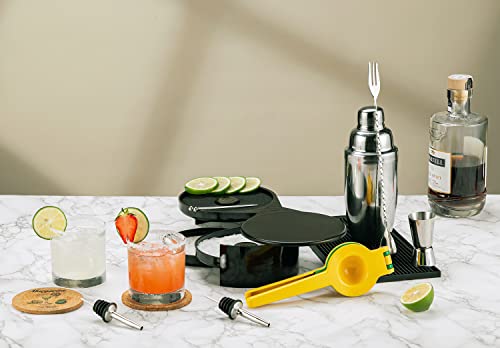 USEEKRIL Margarita Cocktail Kit - Set of Rocks Glasses | Stainless Cocktail Shaker | Jigger|Bar Spoon|Citrus Squeezer | Coasters | Pourers | Cocktail Picks | Accessories to Craft Margaritas at Home!