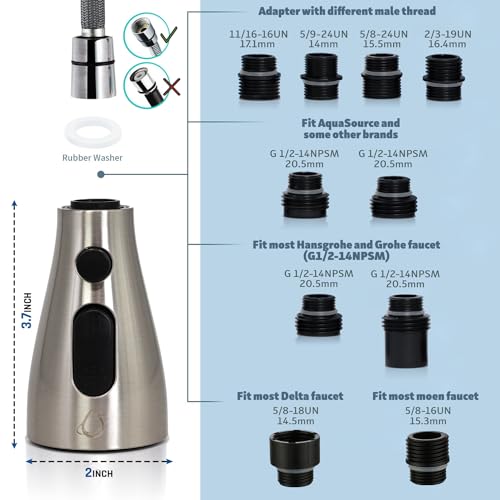 Pull Down Kitchen Faucet Head Replacement Parts - Kitchen Faucet Sprayer Head For Moen, Delta- American Standard - Sink Faucet Head With 9 Nozzels - 3 Functions Spray Head Spiral (Brushed Nickel)
