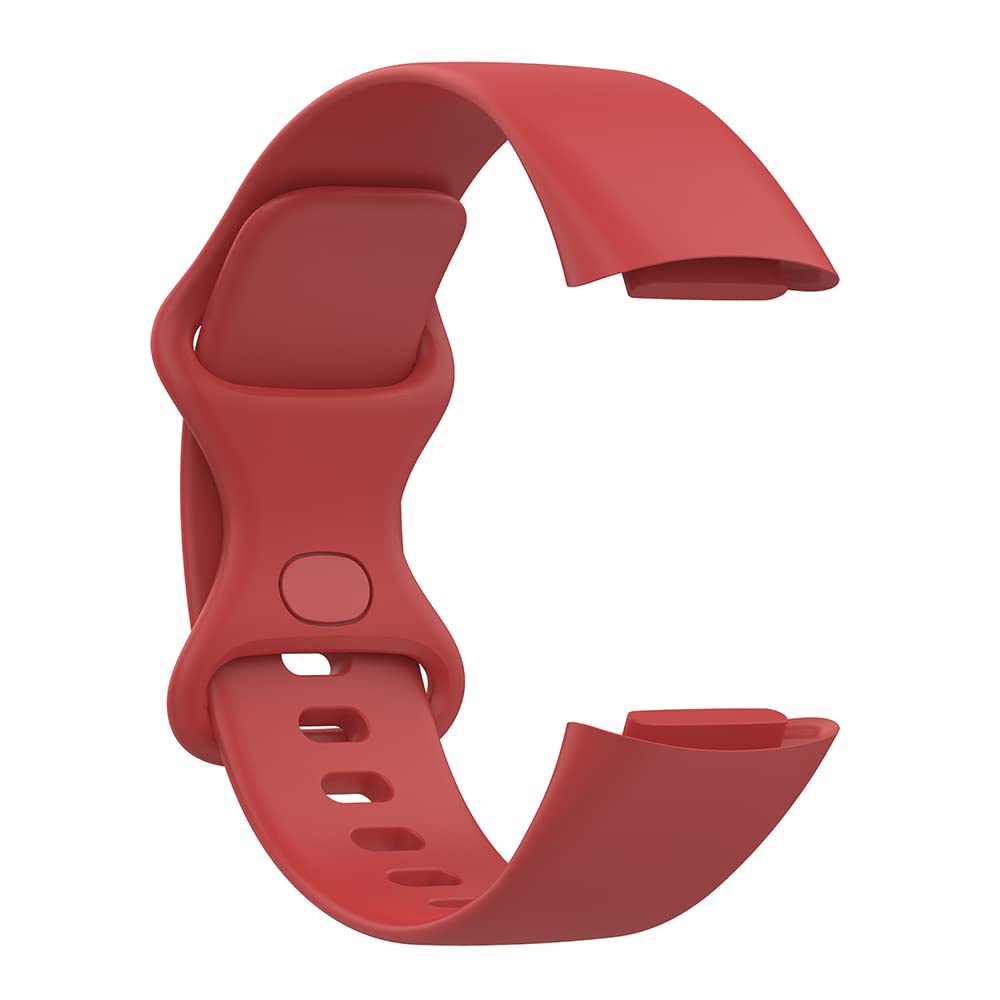 Qimela Liquid Silicone Watch Band Compatible with Fitbit Charge 5 Bands for Women Men,Sport Waterproof Soft Strap Replacement Wristbands for Charge 5 Fitness Tracker (Large, Red)