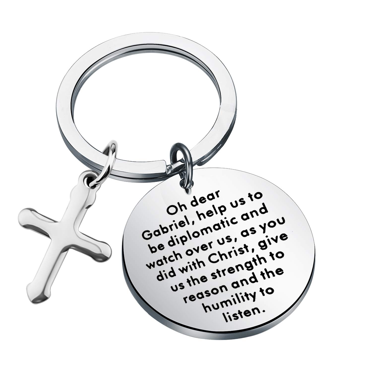 MYOSPARK St. Gabriel Archangel Protect Protection Charm with Prayer Keychain Religious Jewelry Gift For Messengers (Archangel Gabriel Keychain)