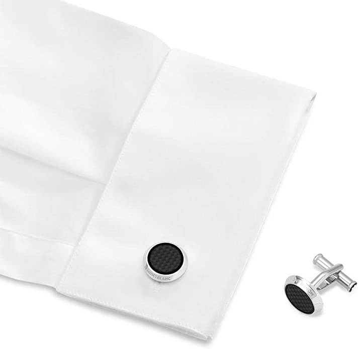 Montblanc gemelli rotondi Extreme 2.0 in acciaio con inserto lavorato effetto carbonio 124295