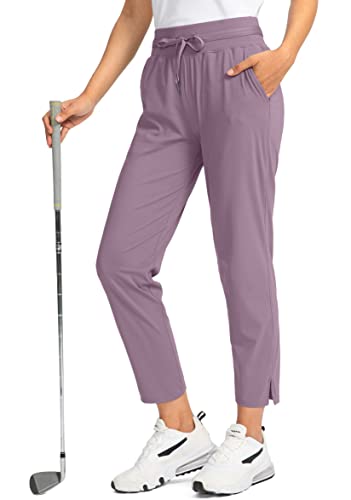 Soothfeel Women's Pants with 4 Pockets 7/8 Stretch High Waisted Sweatpants Travel Athletic Work Golf Pants for Women(Dusty Purple, Medium)