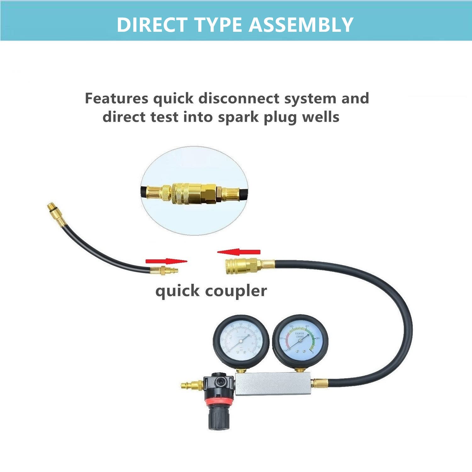 Prokomon Cylinder Leak Down Tester,Gasoline Engine Cylinder Dual Gauge Leakdown Compression Tester kit with 10 12 14mm Spark Plugs on Car Truck Motorcycle
