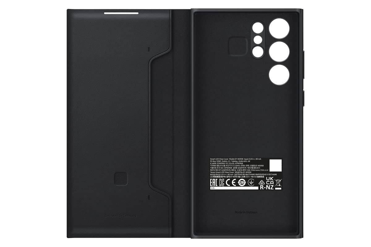 Samsung Galaxy S22 Ultra LED View Cover, Protective Phone Case, Tap Control, Card Pocket, Customizable, Shockproof, US Version, Black, (EF-NS908PBEGUS)