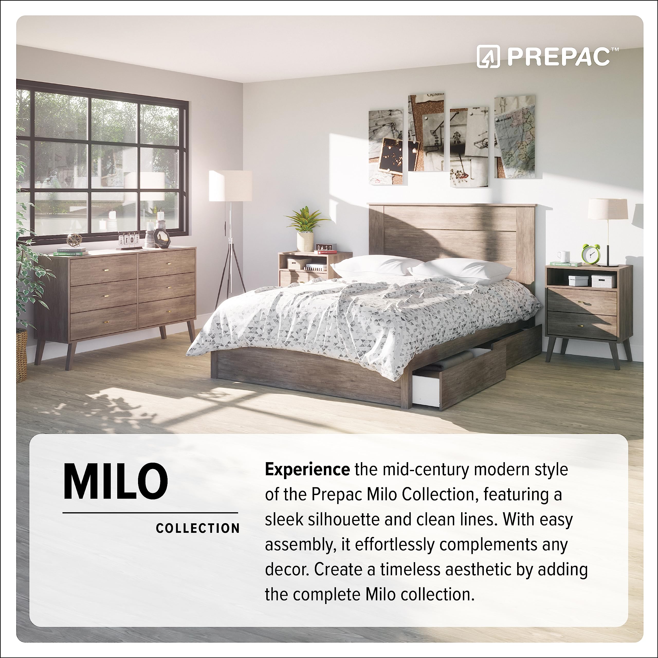 Prepac Milo Mid-Century Modern 4-drawer Chest with Door, Black