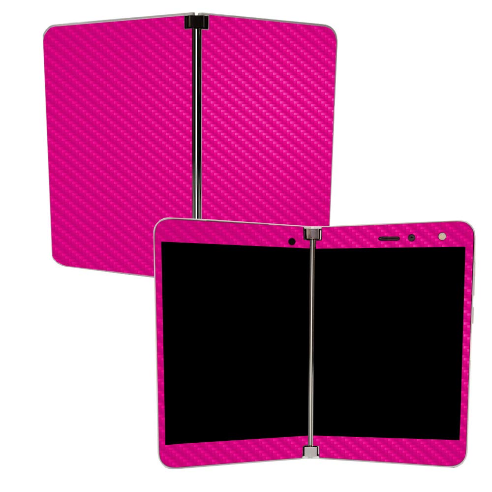 MightySkins Carbon Fiber Skin for Microsoft Surface Duo - Solid Hot Pink | Protective, Durable Textured Carbon Fiber Finish | Easy to Apply | Made in The USA