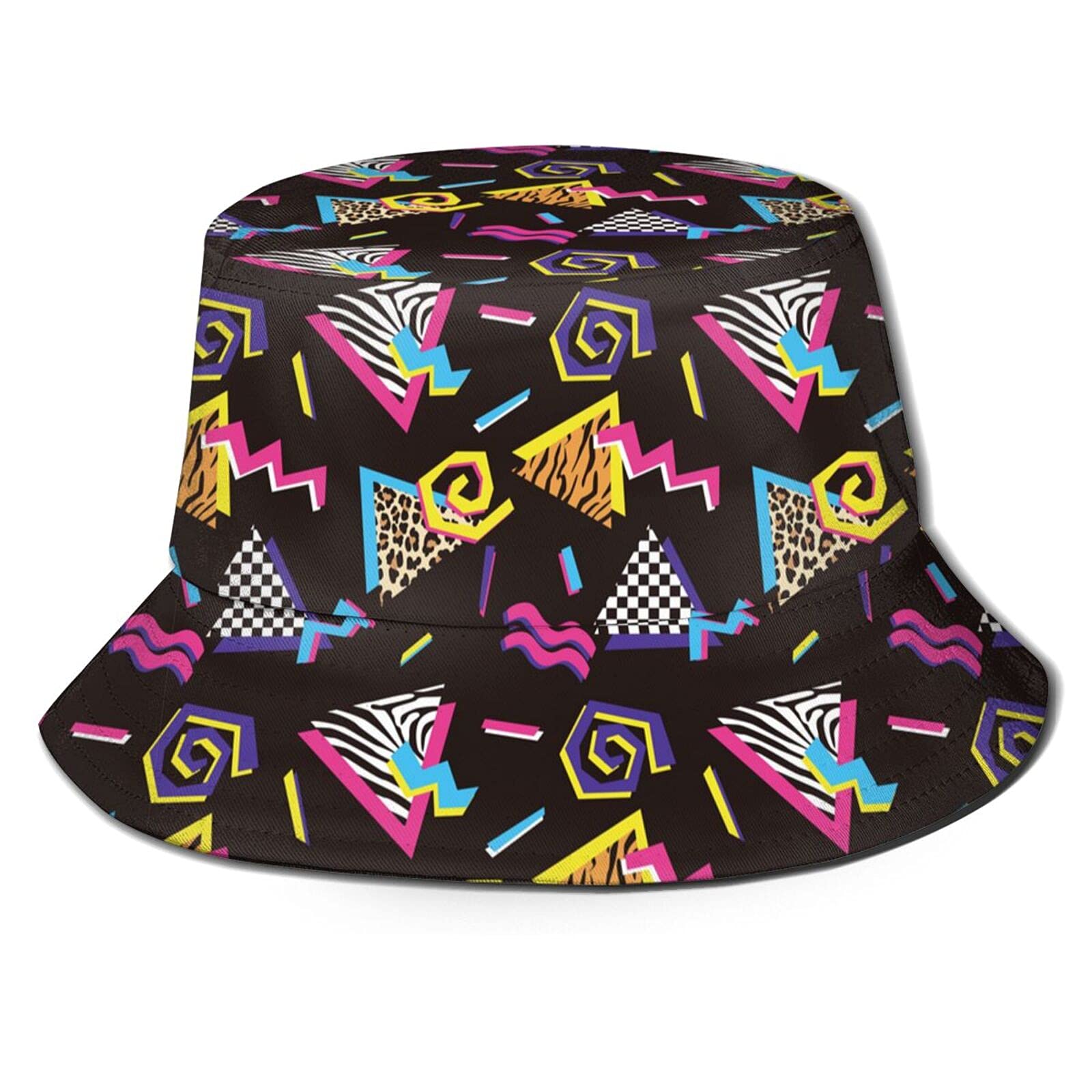 Shuwekk Retro Vintage 80s or 90s Geometric Leopard Animal Print Bucket Hat for Men Women,Trendy Print Packable Summer Travel Beach Sun Hat Fisherman Hat Caps