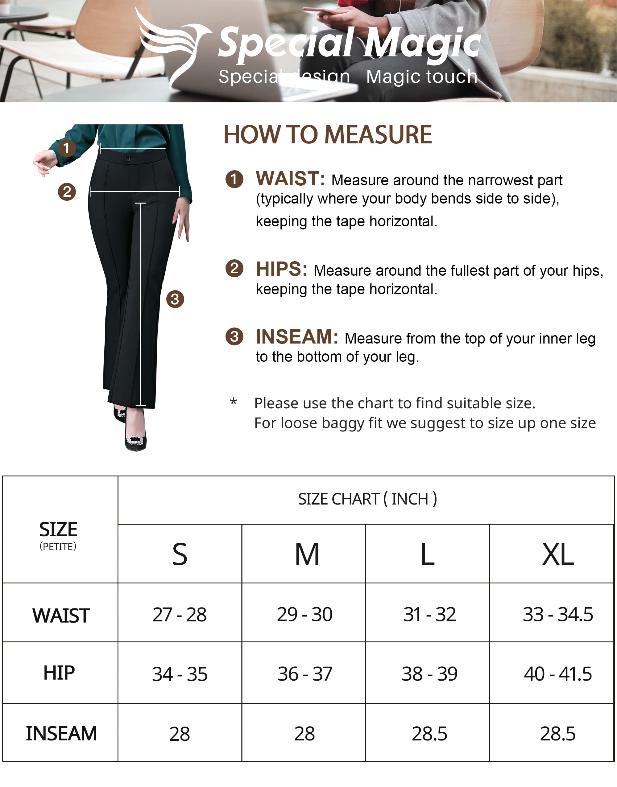 SPECIALMAGIC Dress Pants Women Wide Leg Trousers High Waisted Stretchy Work Pants for Business Dark Black 28
