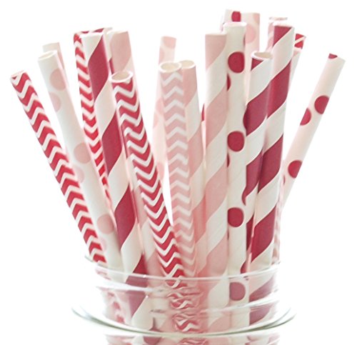 Valentines Day Party Paper Straws | 25 Pack | Red and Pink Premium Paper Straws | Party Supplies and Decor