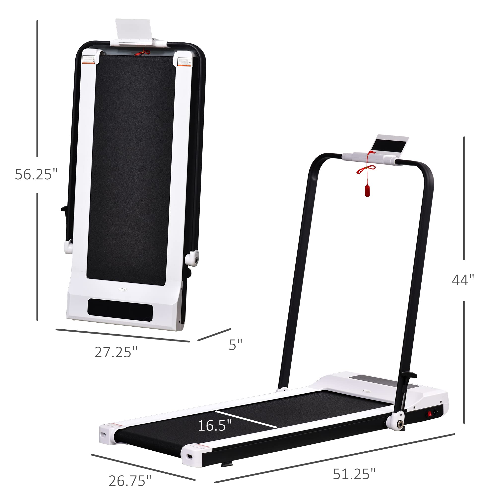 Soozier Folding Electric Treadmill, Low-Noise Walking, Jogging, Running Machine with 6.2 MPH Speed, LED Display and Remote Control for Home Gym Workouts, White
