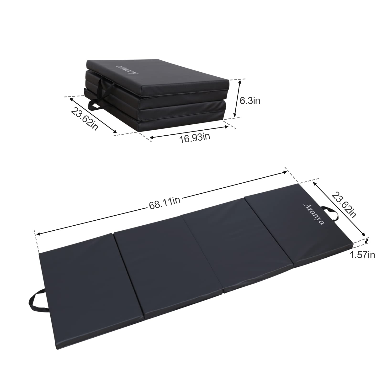 Upgraded Folding Exercise Mat, 1.57 Inch Thick Gymnastics Mat with Carrying Handles, Exercise Mat for Yoga, for Tumbling, MMA, Martial Arts, Gymnastics, Stretching, Core Workouts
