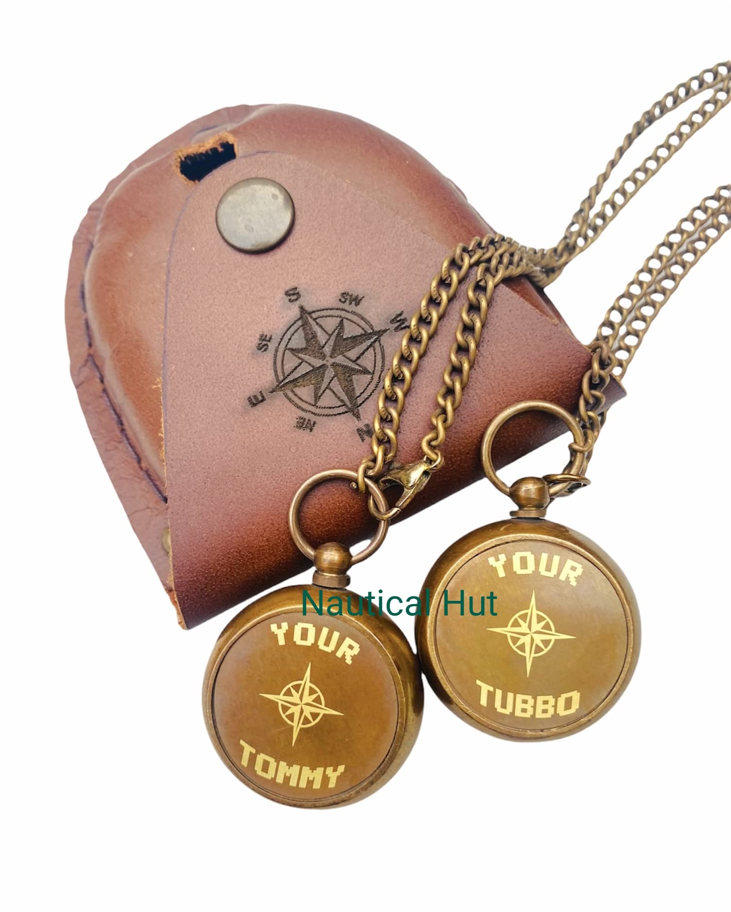 Nautical Hut Your Tommy Your Tubbo Brass Locket Nautical Pocket Compass with Leather Carry