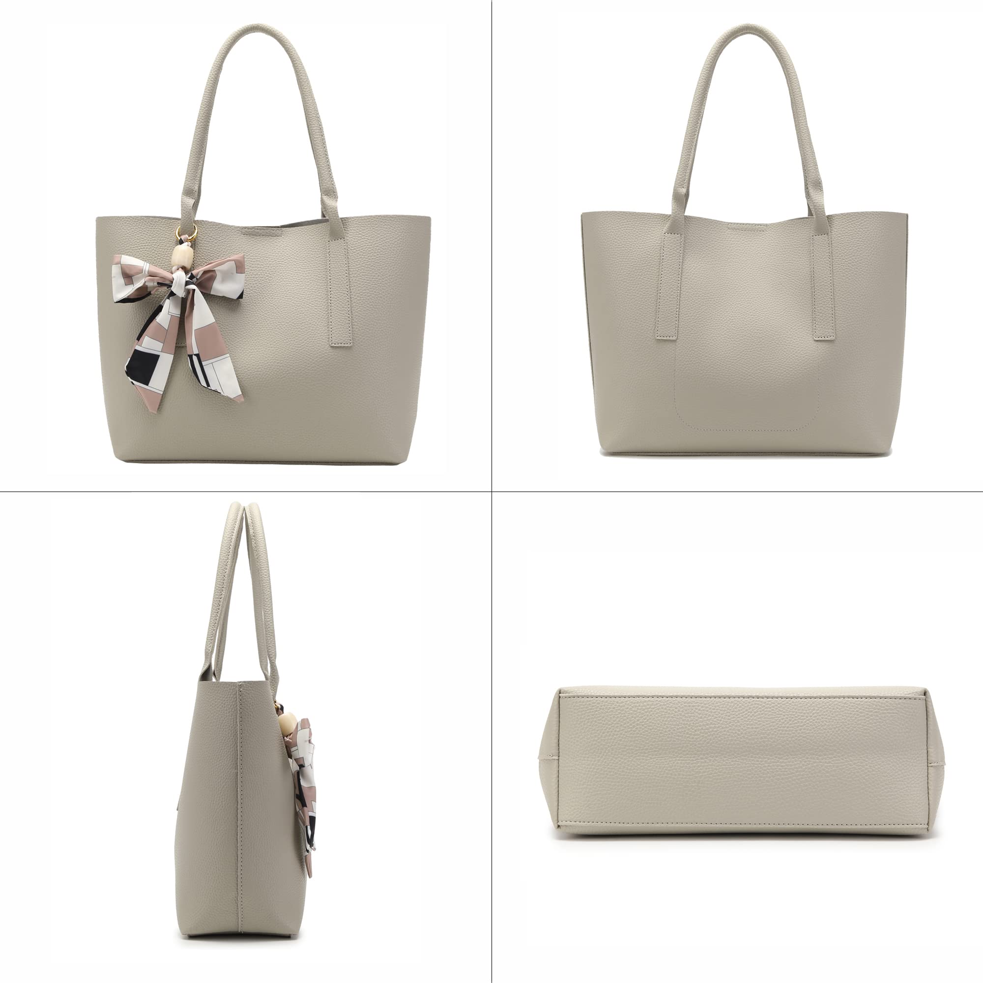 Soft Pebbled Faux Leather Tote Shoulder Bag with Bowknot Large Capacity Satchel Handbag Purse