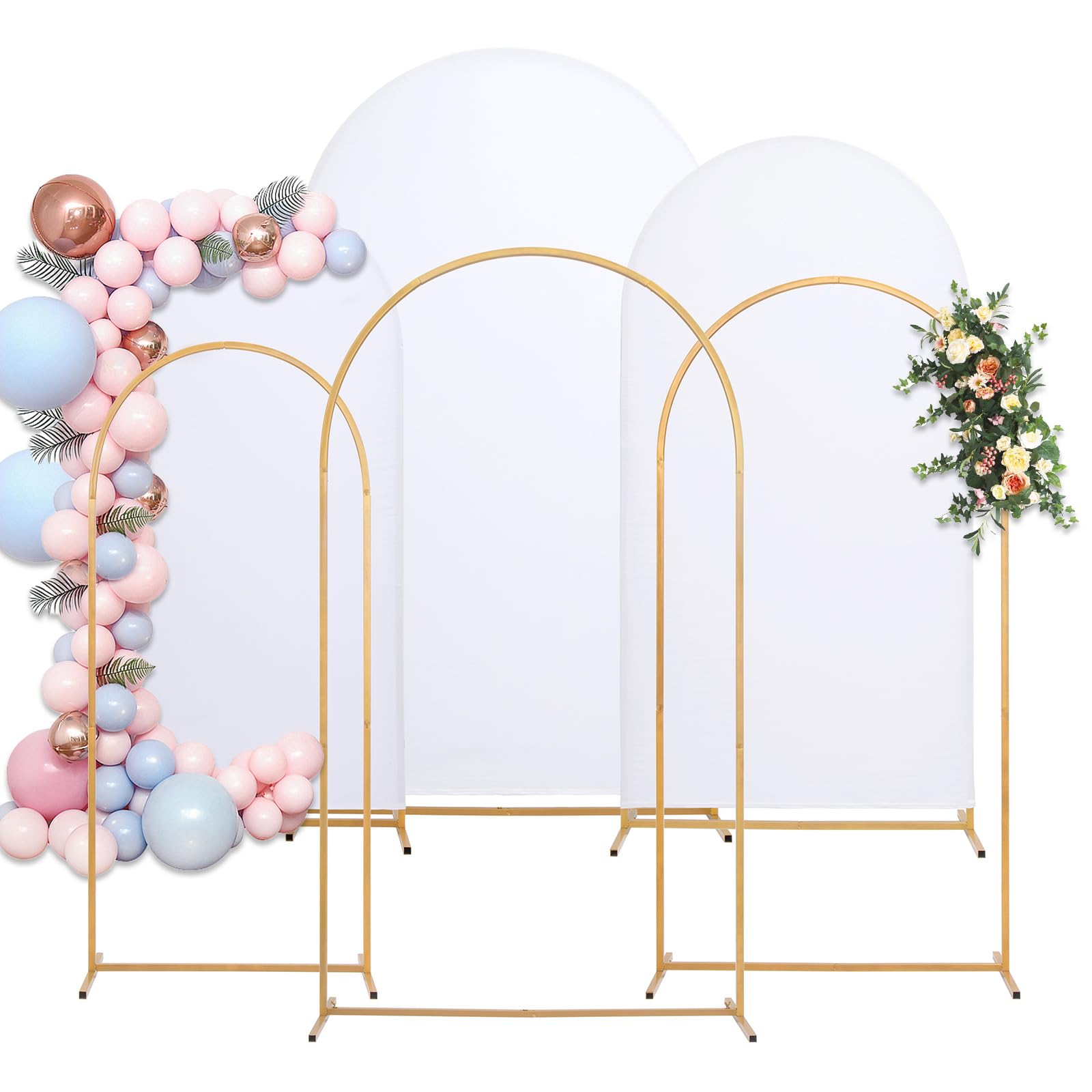 Toolterritary Metal Arch Backdrop Stand and Cover Set, 7.2FT, 6.6FT, 6FT Wedding Arch Frame, Easy to Assemble, Gold Arch Stand for Birthday, Party, Baby Shower, Graduation Ceremony
