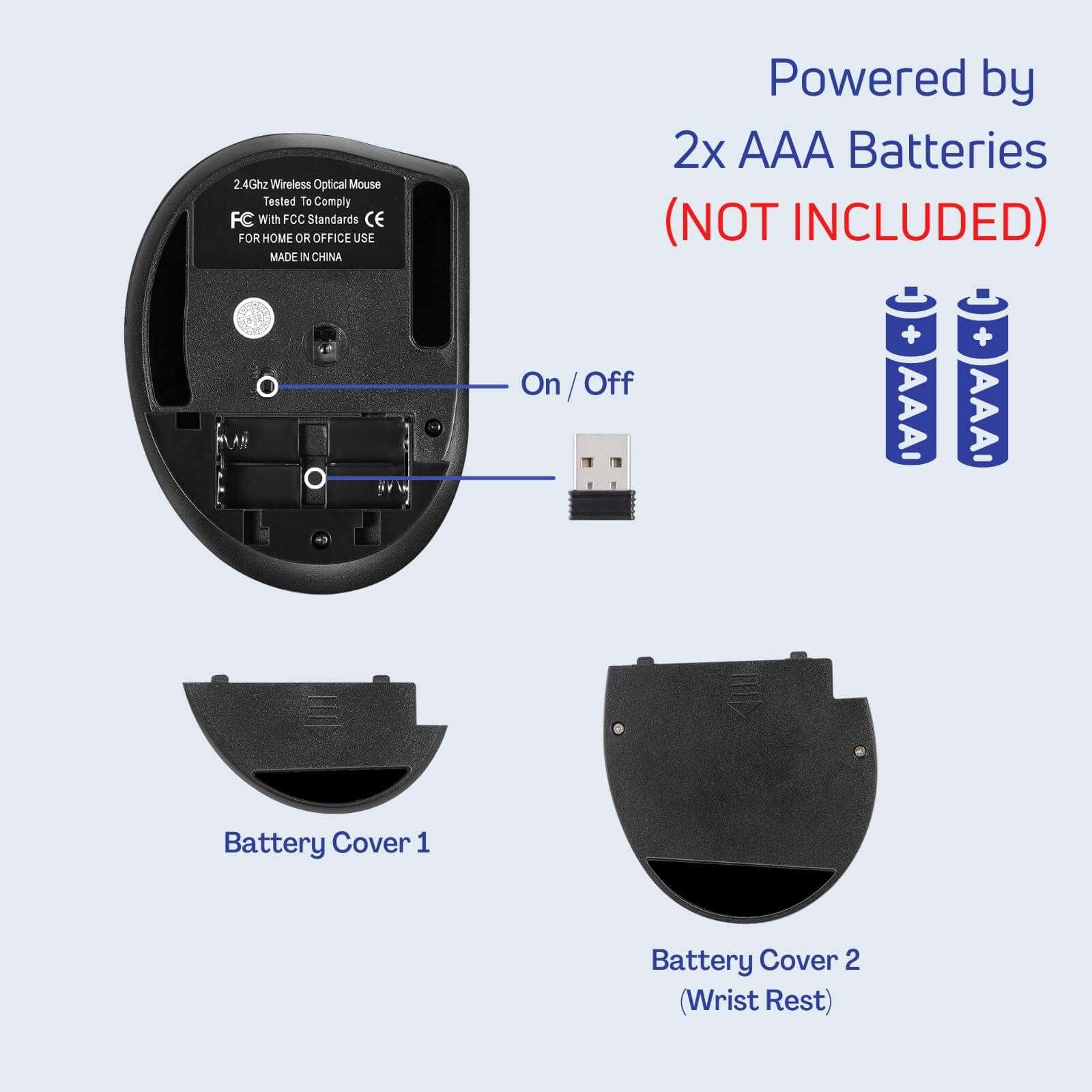Vertical Ergonomic Mouse, Sculpted Wireless Mouse with Wrist Support, 3 DPI Levels & 6 Buttons for Computer, Laptop & MacBook, Right-Handed, Black