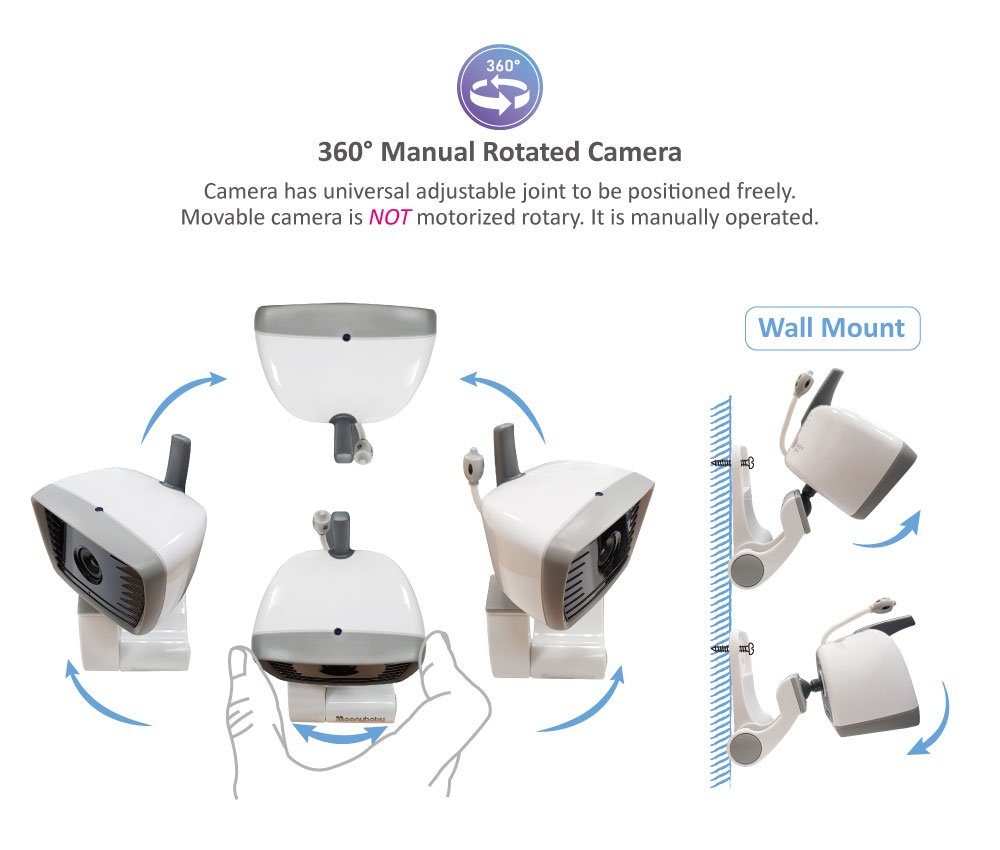 MoonyBaby Trust 50 Baby Monitor No WiFi, 15 Hours Long Battery Life, 1000ft Long Range, 5" Display, Auto Night Vision, 2-way Audio, Temperature Sensor, Lullabies, Power Saving/Voice Activation, Silver