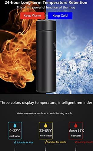 Thermos 2023 latest smart bottle LED display on lid. Smart Coffee bottle, Tea Infuser Bottle, Sports Water Bottle, Double Wall Vacuum Insulated Water Bottle, Stay Hot or Cold for 24 Hours (Black)