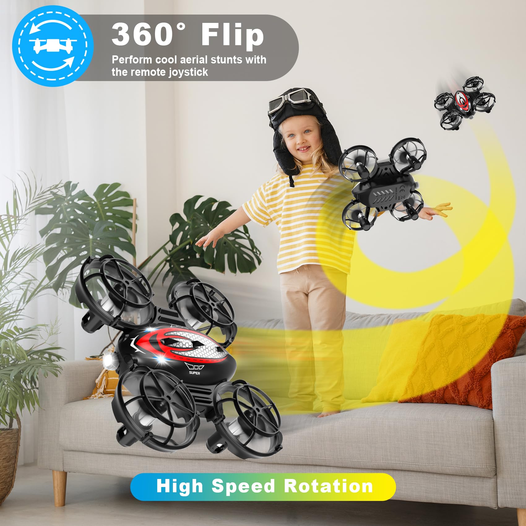 Mini Drone for kids and Beginners RC Quadcopter Indoor Small Helicopter Plane with Auto Hovering, 3D Flip, Headless Mode and 2 Batteries, Toy for kids