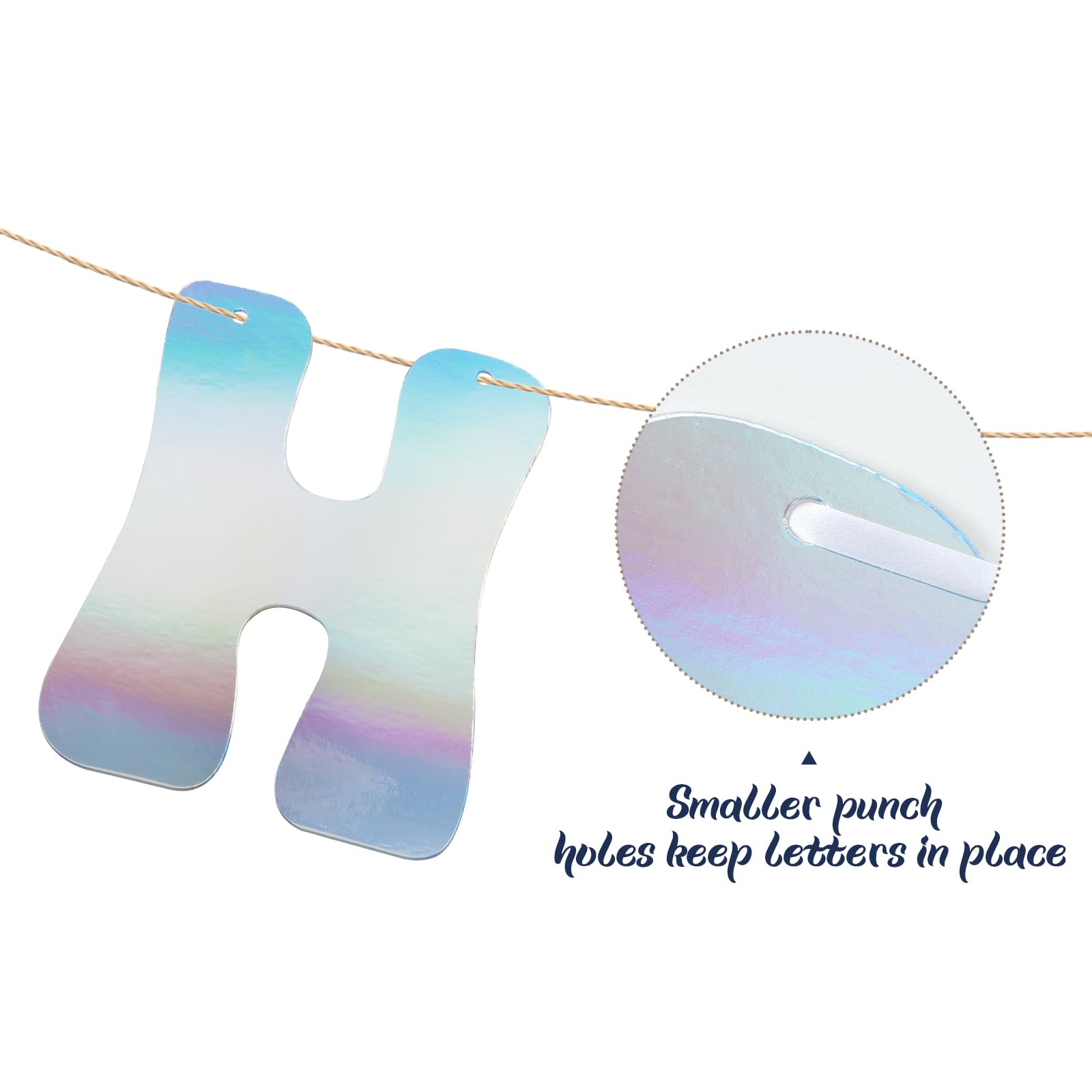 RUBFAC Pre-Strung Iridescent Happy Birthday Banner- NO DIY - Shiny Happy Birthday Banner Sign, Changeable Garland Bunting Banner for Birthday Party Decorations