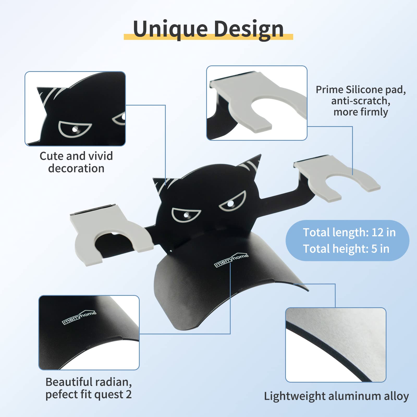 VR Stand, Wall Mount, Accessories, Mount, Metal, Black, for Quest 1, 2, pro, Headset and Toucher Controller Display Stand (Merryhome Design, Vive Cartoon)