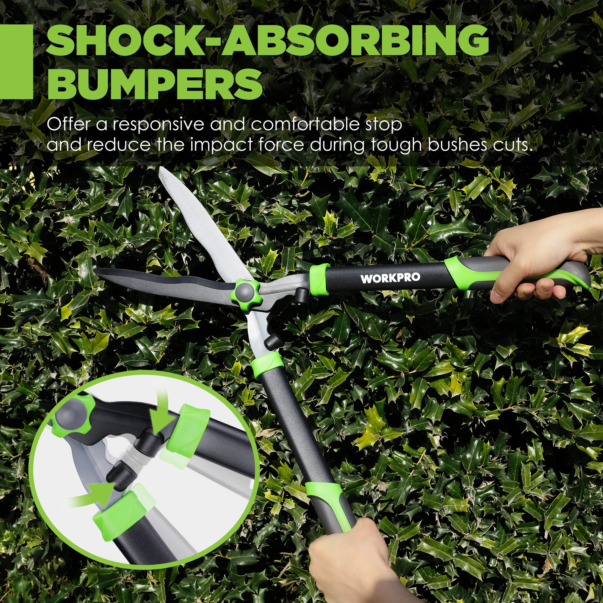 WORKPRO Hedge Shears, 23'' Manual Hedge Trimmers with Wavy Blade & Ergonomic Comfortable Handle, Home Garden Pruner Hedge Clippers Perfect for Trimming Borders, Boxwood, and Tall Bushes