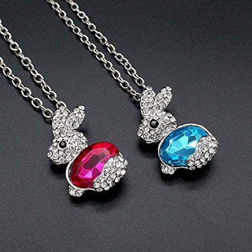 WanBigVa Easter Rabbit Necklace for Women Cute Bunny Rhinestone Pendant Necklace Easter Silver Jewelry Animal Gifts for Rabbit Lover