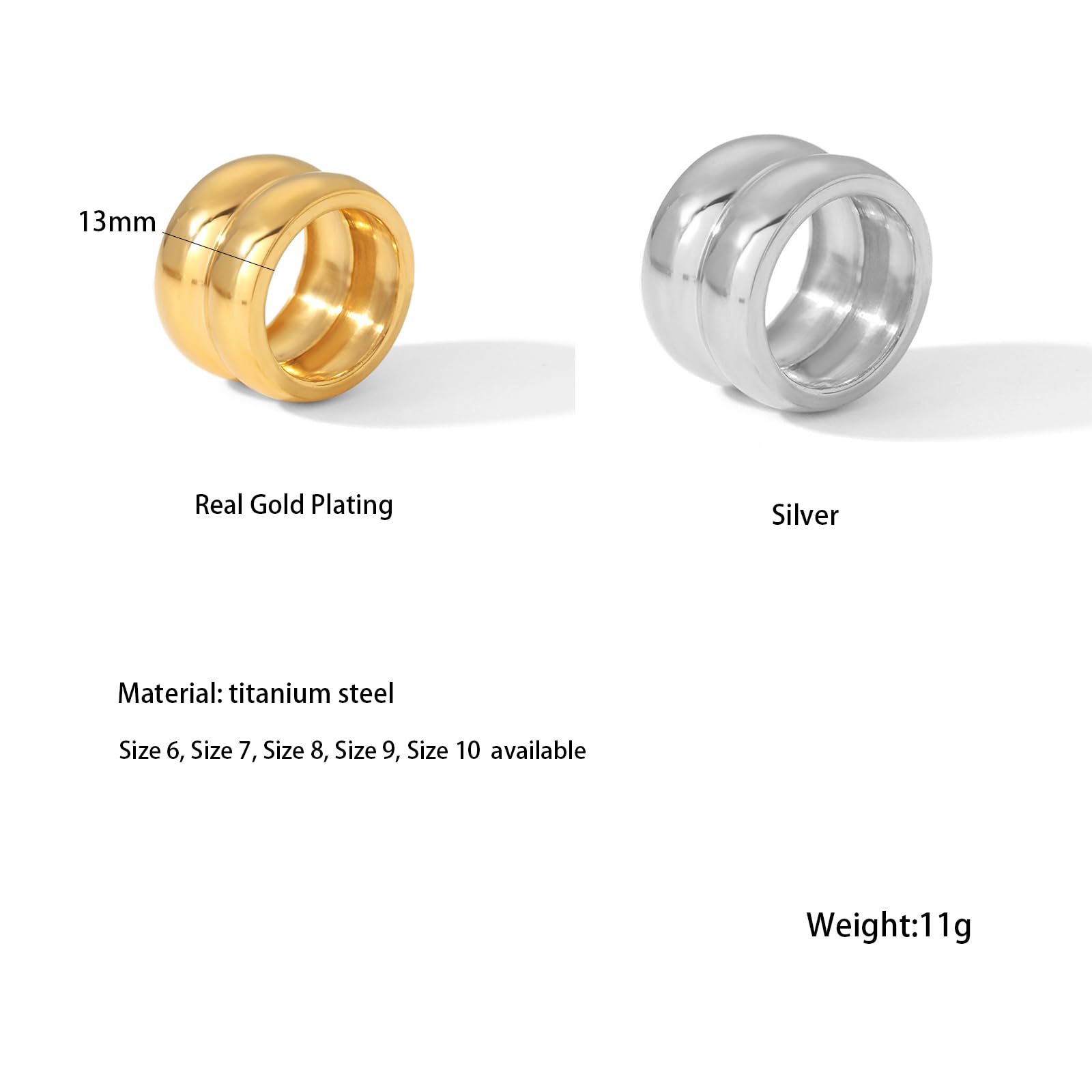 VRNGI Chunky Gold Rings for Women Silver Thick Rings Gold Statement Rings for Women Simple Bold Chunky Silver Rings Solid Dome Ring Minimalist Stackable Band Rings Size 6-10 (Gold, 12)